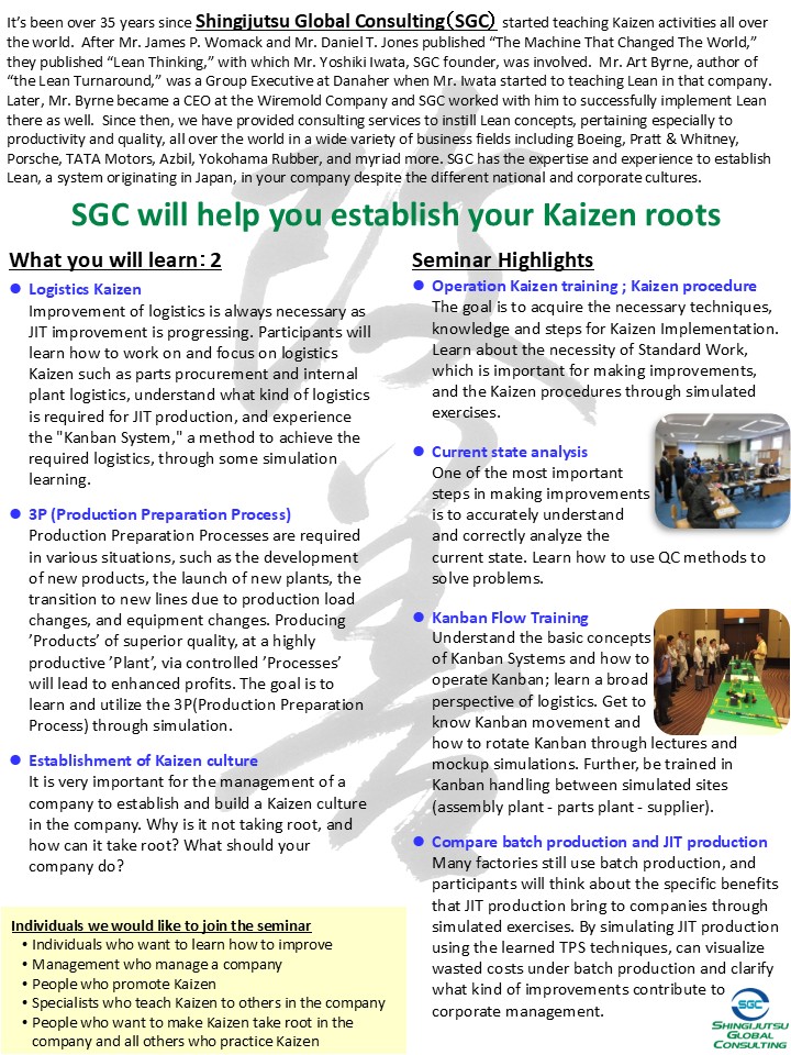 Early Bird Offer Announcement-Practical Kaizen Training|Shingijutsu ...